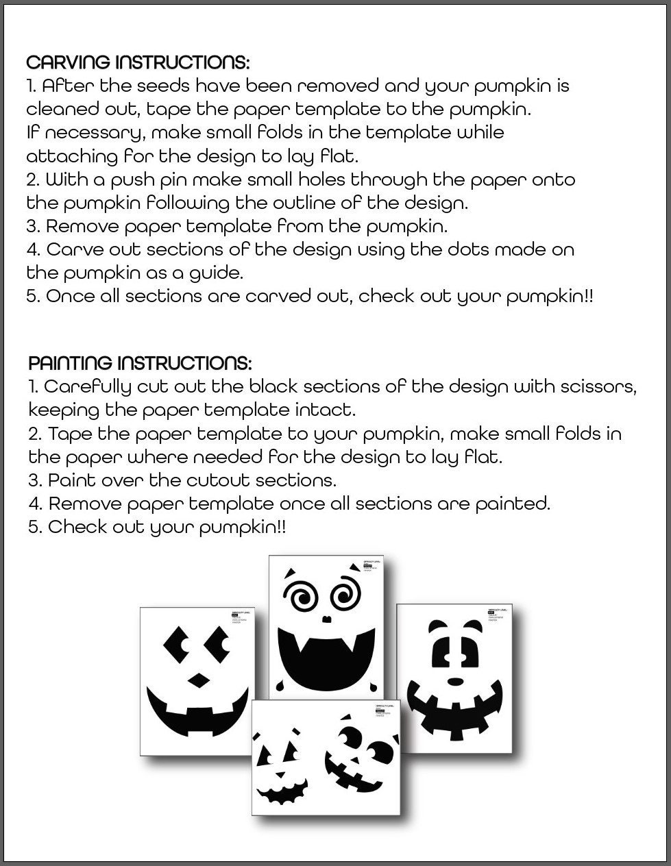 Halloween Pumpkin Carving or Painting Pumpkin Faces Stencil Printable ...
