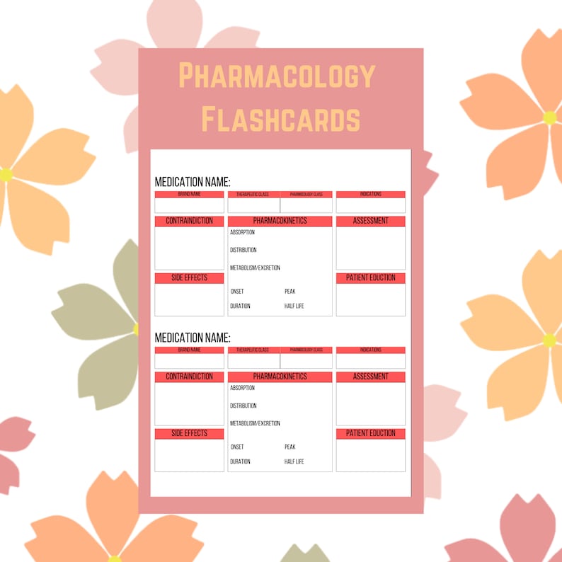 PHARMACOLOGY FLASHCARDS - Etsy