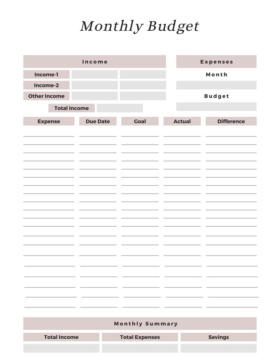 Monthly Budget Tracker, Monthly Budget Planner - Etsy