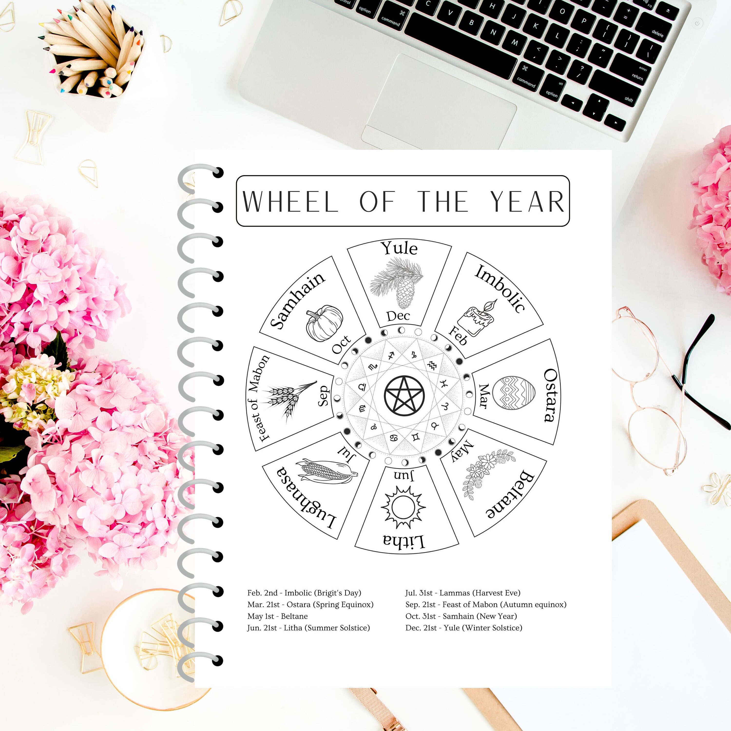 Buy Wiccan Witch Sabbats Grimoire Planner Inserts Wiccan Calendar ...