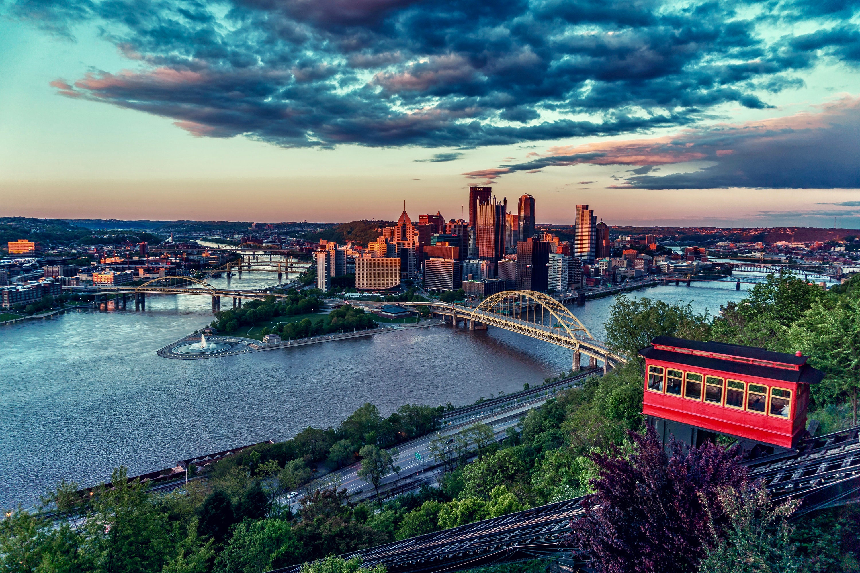 Pittsburgh Skyline- Duquesne Incline- Mount Washington- Trolley Car ...