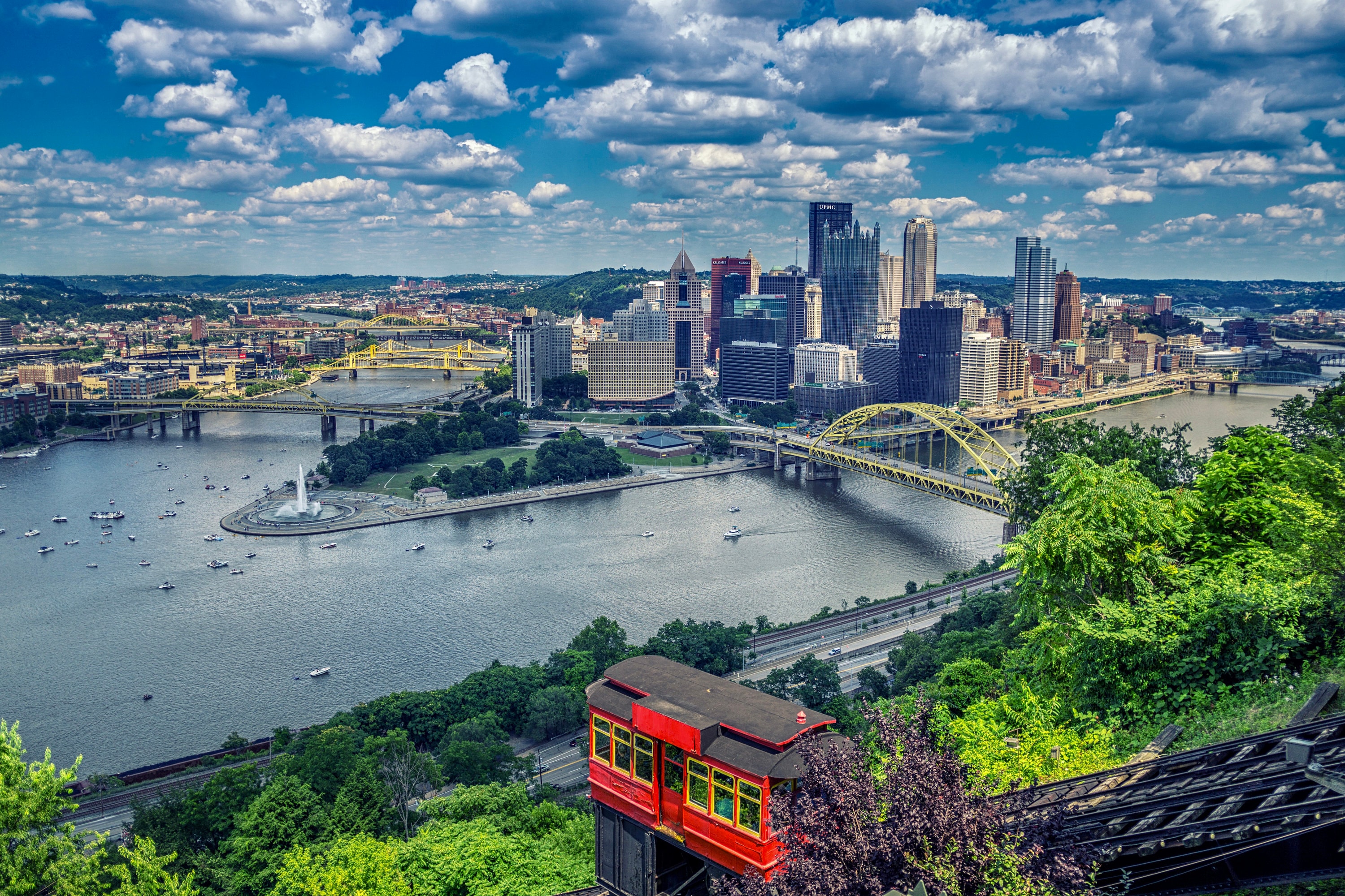 Pittsburgh Skyline- Duquesne Incline- Mount Washington- Trolley Car ...