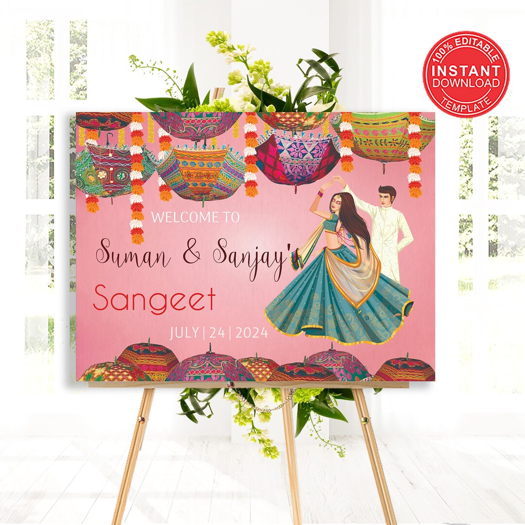 Indian Wedding Welcome Sign Template Hindu Wedding Sign - Etsy