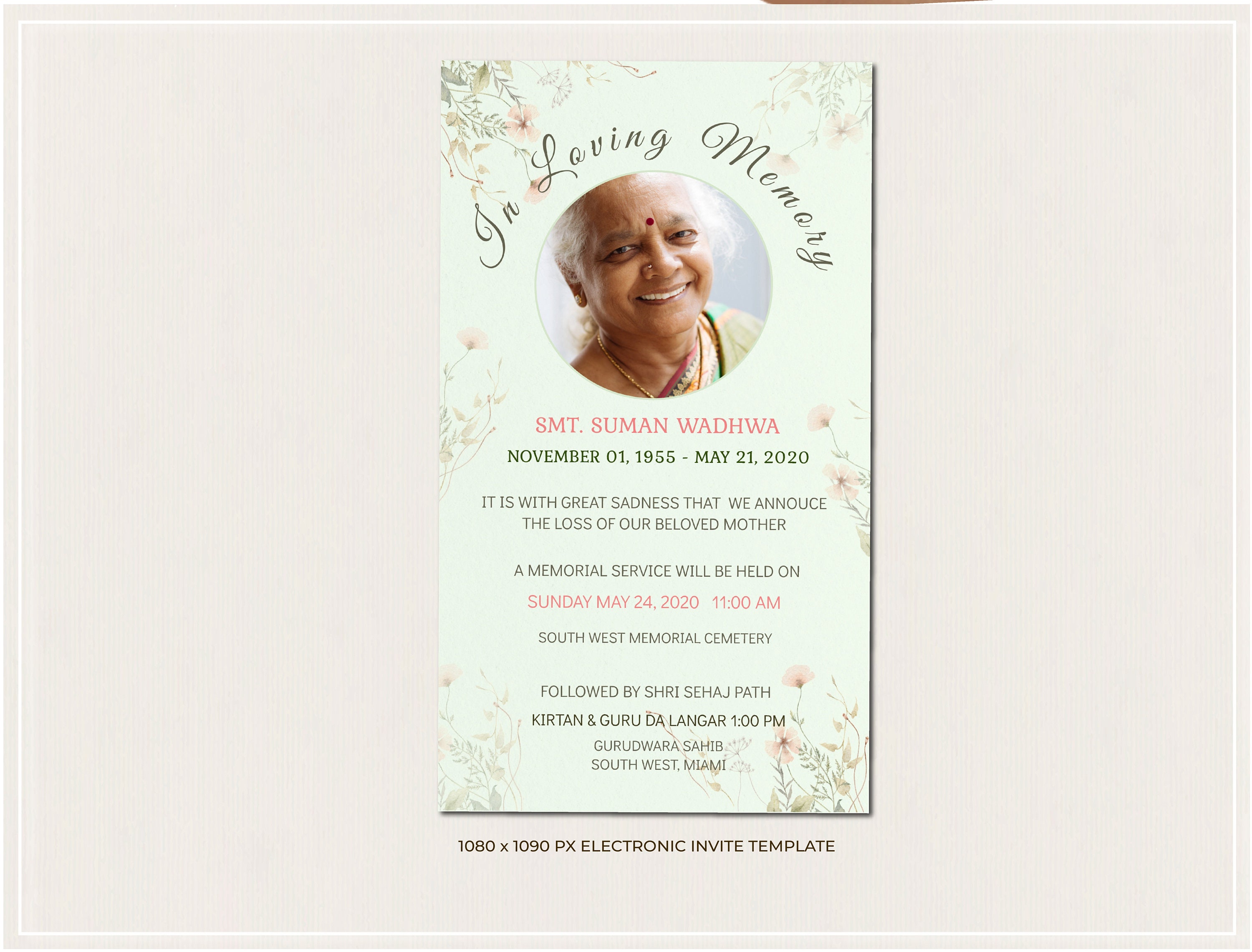 Editable Funeral Invite in Loving Memory Invite Sikh Funeral - Etsy UK
