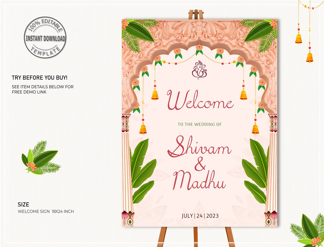 Telugu Wedding Welcome Sign Tamil Welcome Signs South Indian - Etsy