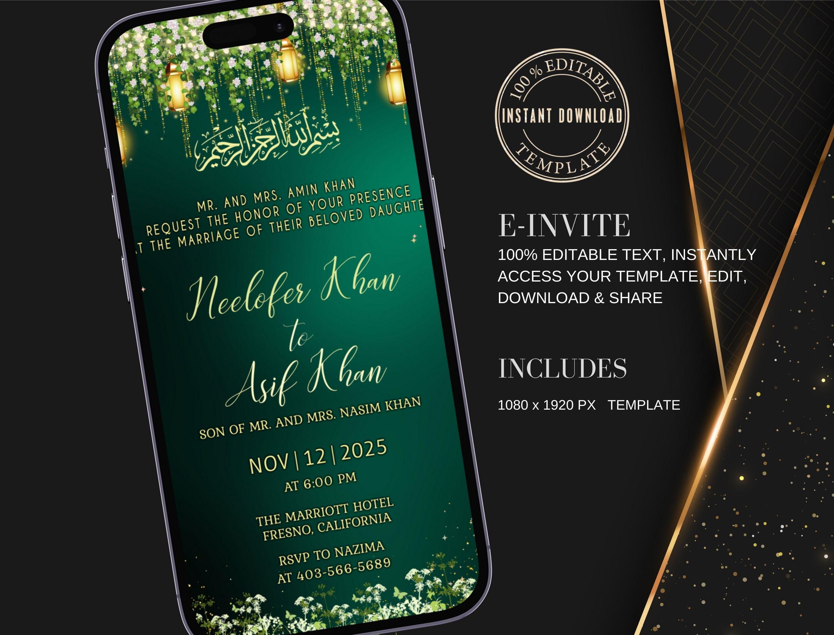 Muslim Wedding E-card, Digital Nikah Invitation, Islamic Wedding Card ...
