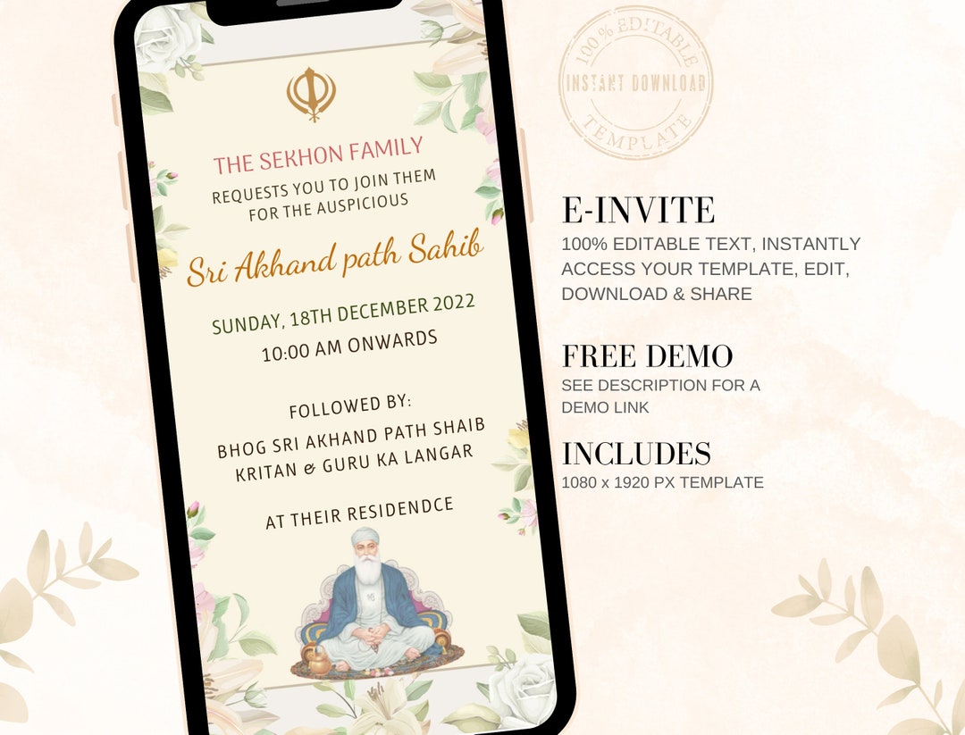 DIY Akhand Path Invitation, Akhand Path Sahib, Sukhmani Sahib Invite ...