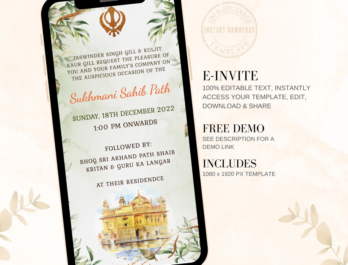 Akhand Path Invitation, Akhand Path Sahib, Sukhmani Sahib Invite, Sikh ...
