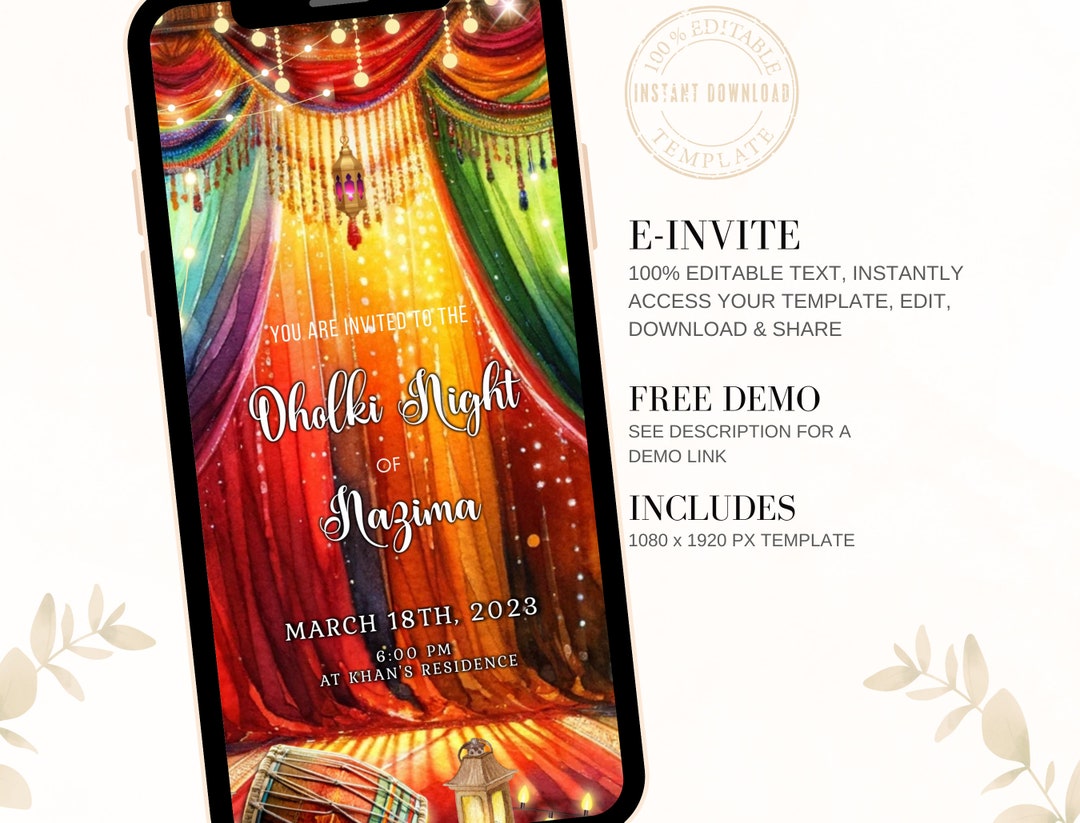 Sangeet Night, Dholak Night Invitations Pakistani Dholak Invite, Muslim ...