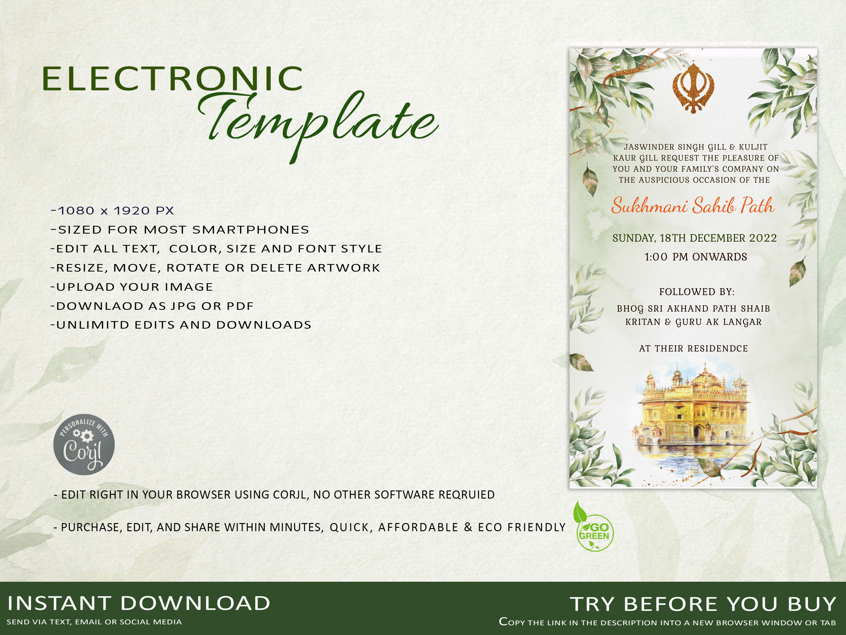 Akhand Path Invitation Akhand Path Sahib Sukhmani Sahib - Etsy