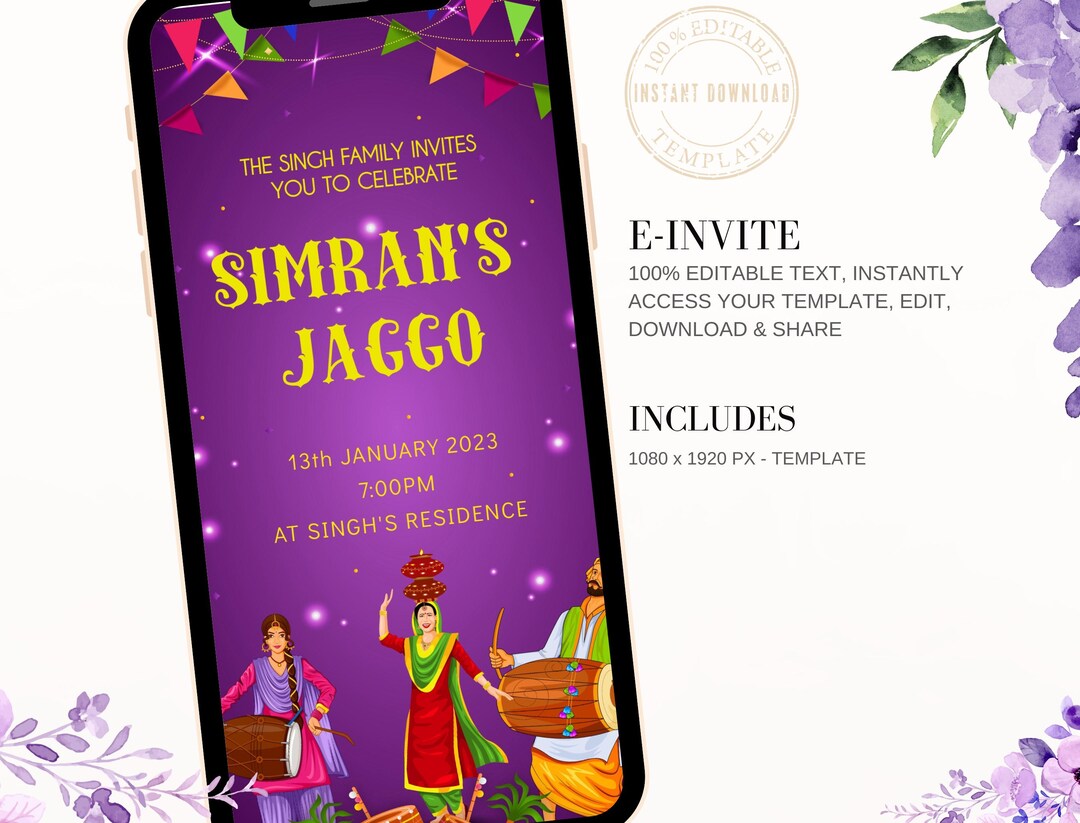 Jaggo Night Invitation | Editable Canva Jaggo Party Invite | Punjabi ...