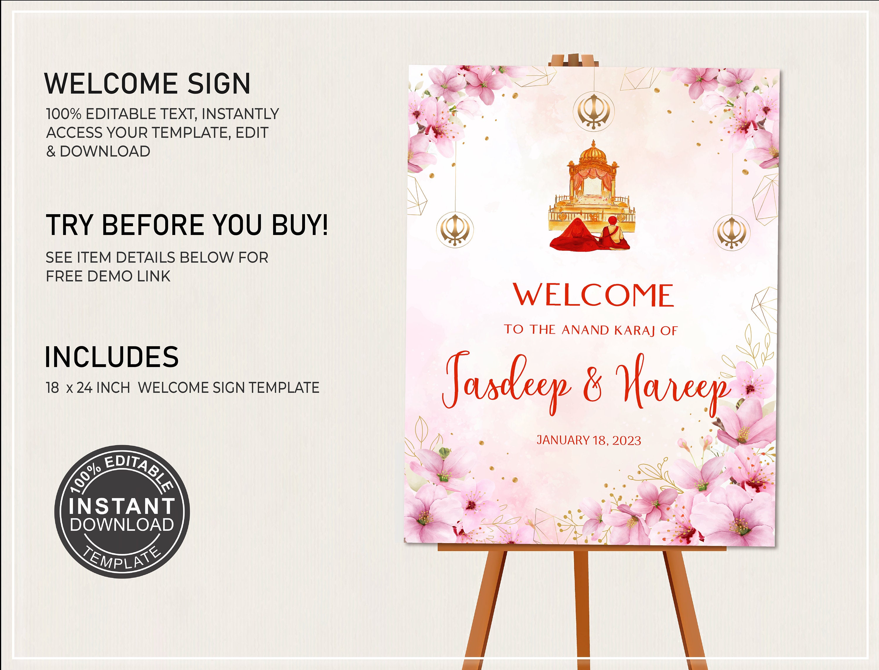 Anand Karaj Welcome Sign, Sikh Wedding Sign, Punjabi Wedding Sign, Sikh ...