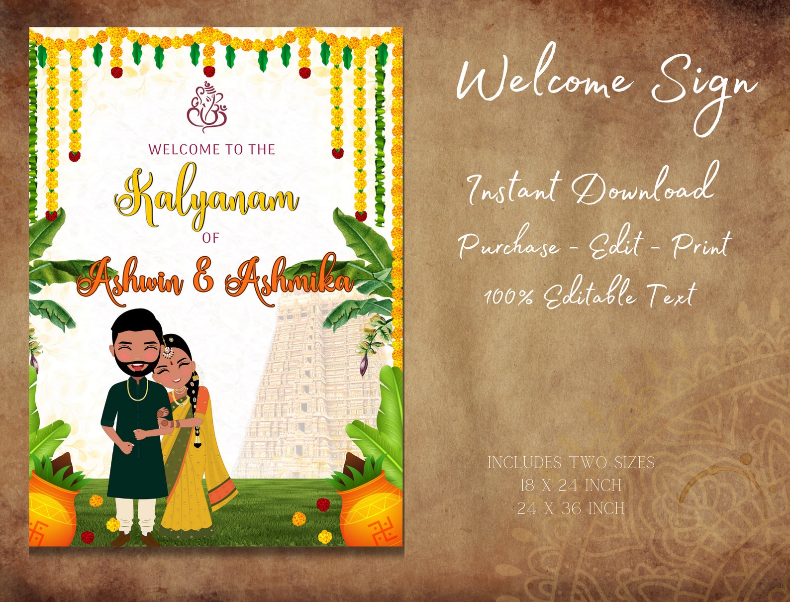 Indian Wedding Welcome Sign, Tamil Welcome Signs, South Indian Welcome ...