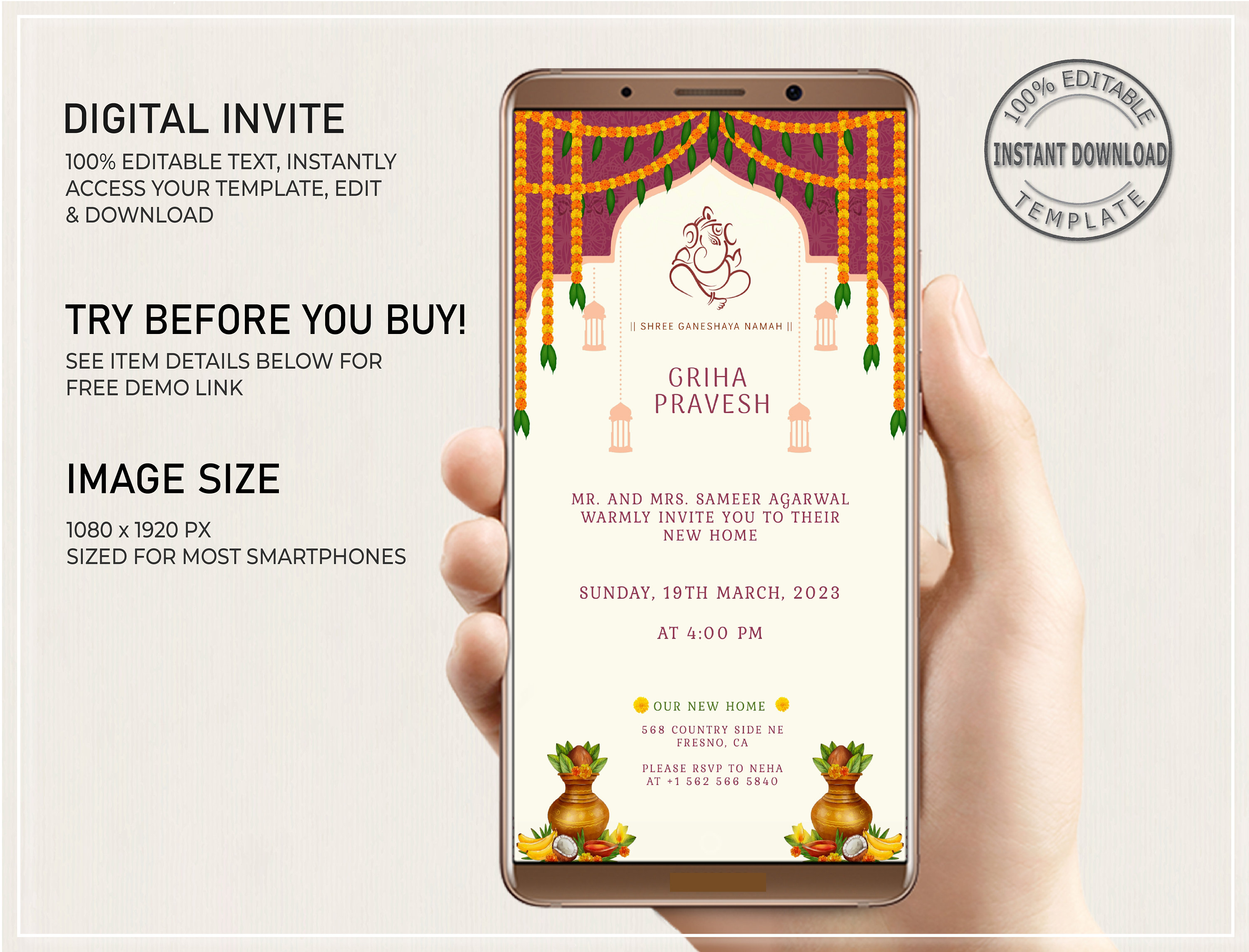 Housewarming Party Invite Griha Pravesh Invite Indian - Etsy Canada