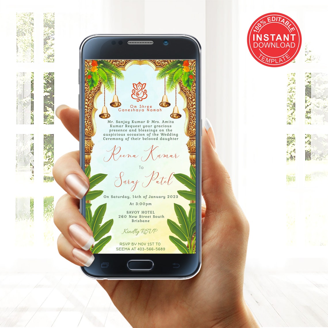 South Indian Wedding Digital Invite Hindu Wedding Invitation - Etsy