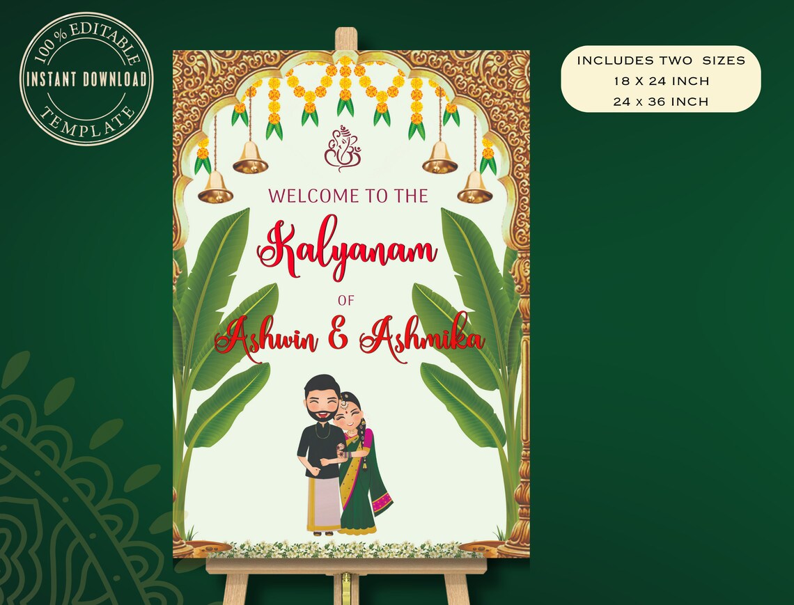 Indian Wedding Welcome Sign, Tamil Welcome Signs, South Indian Welcome ...