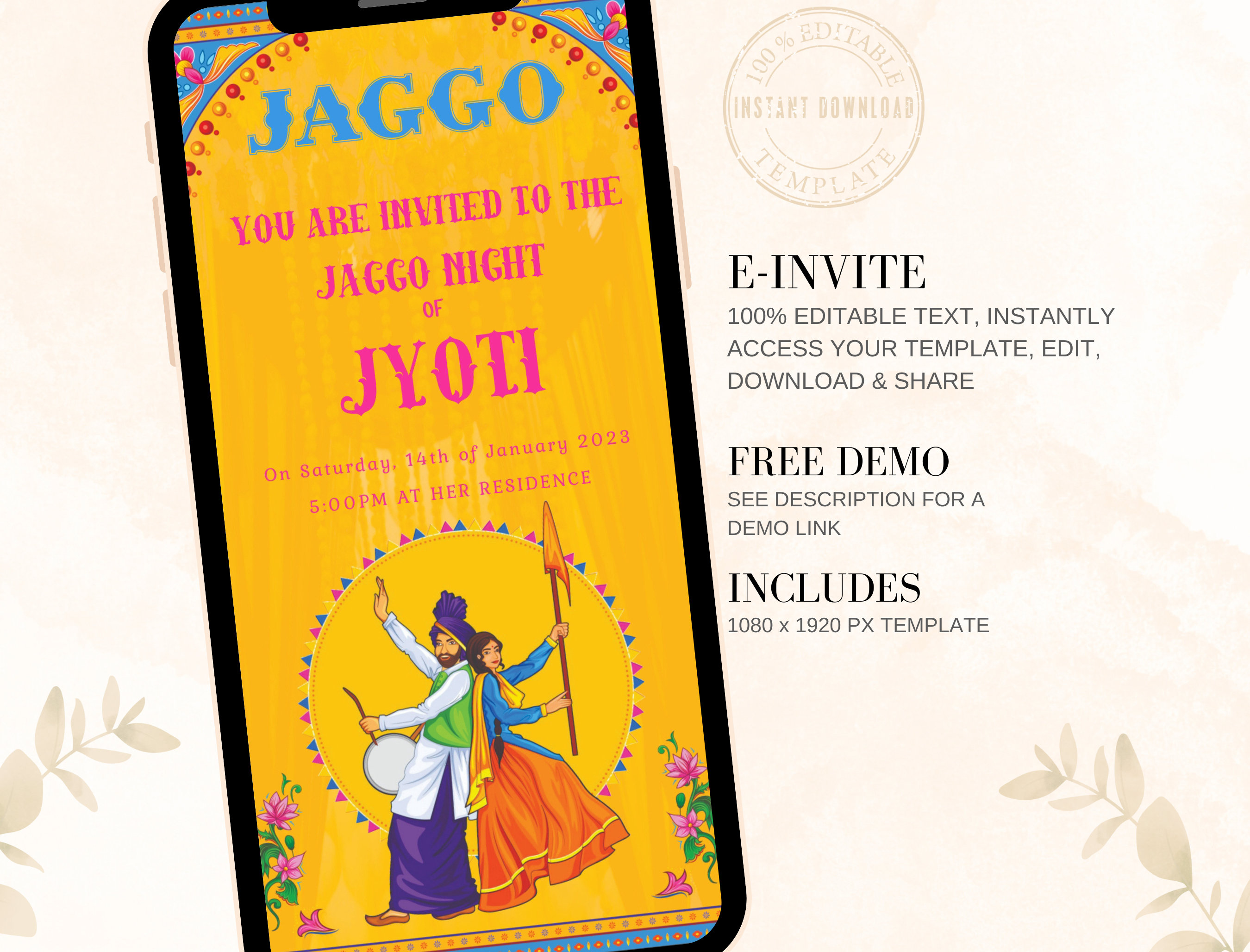 Jaggo Invitation, Punjabi Invitation, Editable Punjabi Invitation ...