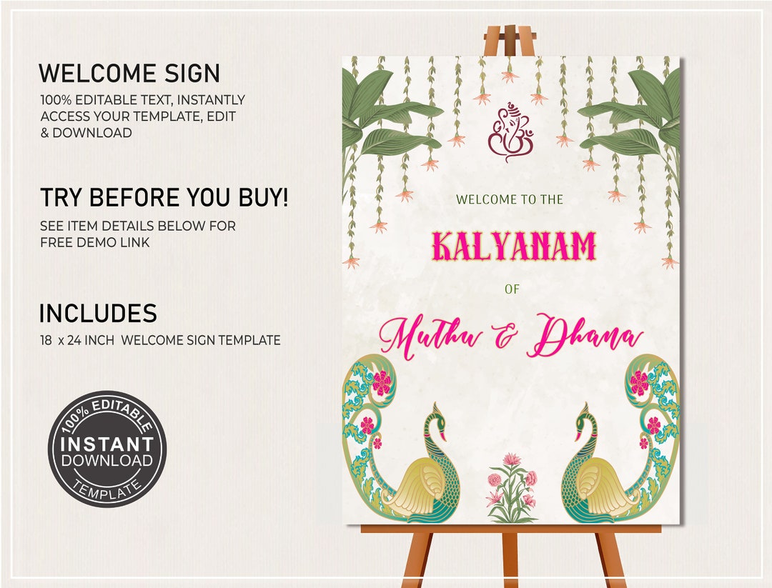 Indian Wedding Welcome Sign, Tamil Welcome Signs, South Indian Welcome ...