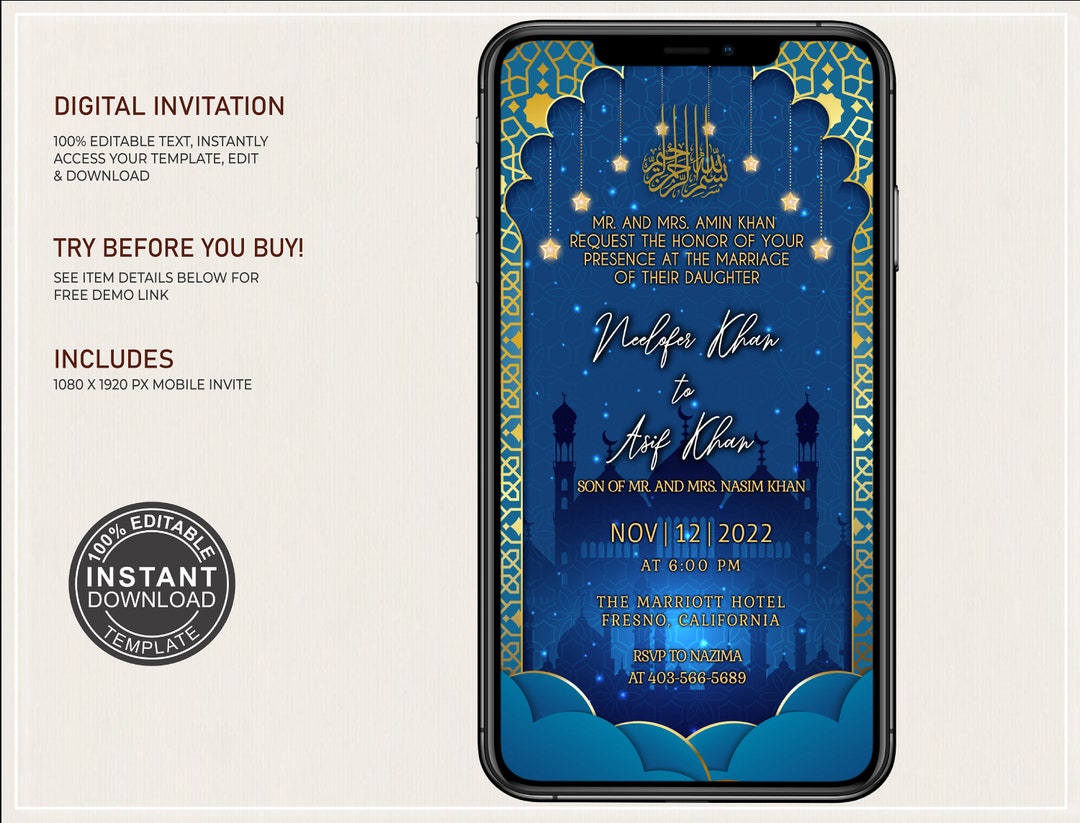 Islamic Muslim Wedding Invitation Nikkah Invitation Indian - Etsy