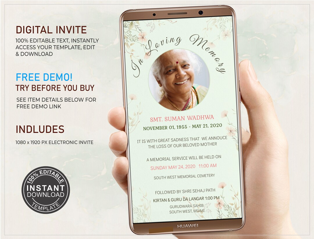 Editable Funeral Invite in Loving Memory Invite Sikh Funeral - Etsy