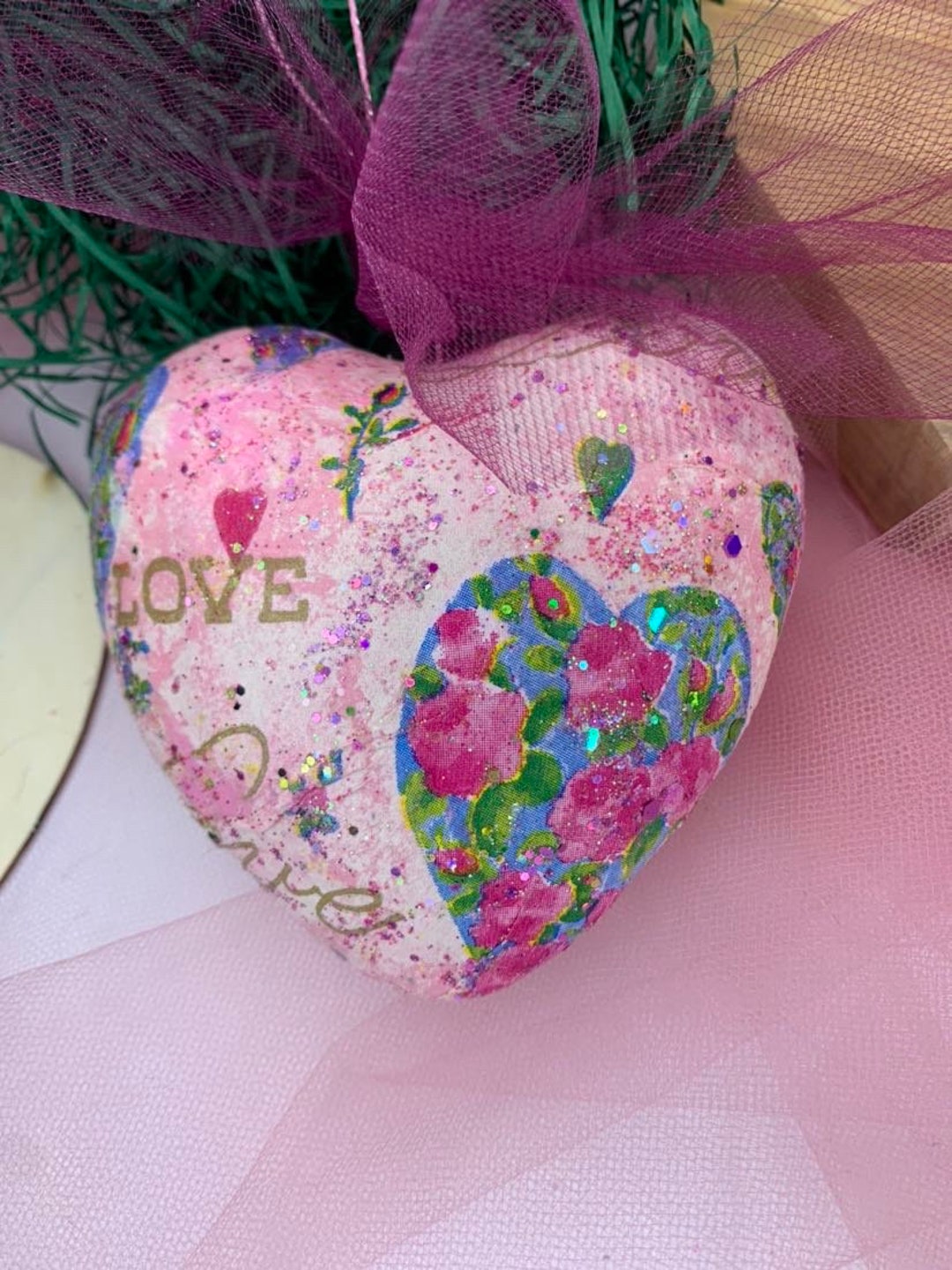 Decoupage Heart Shaped Valentine Ornament - Etsy