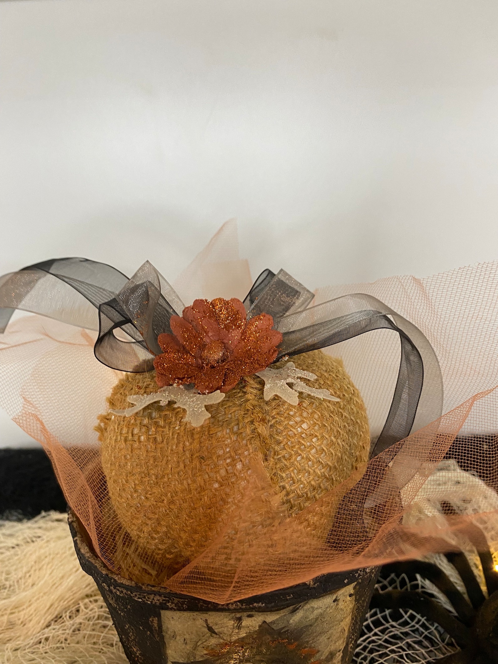 Spooky Scenic Witch Decoupage Peat Pot With Burlap Pumpkin - Halloween ...