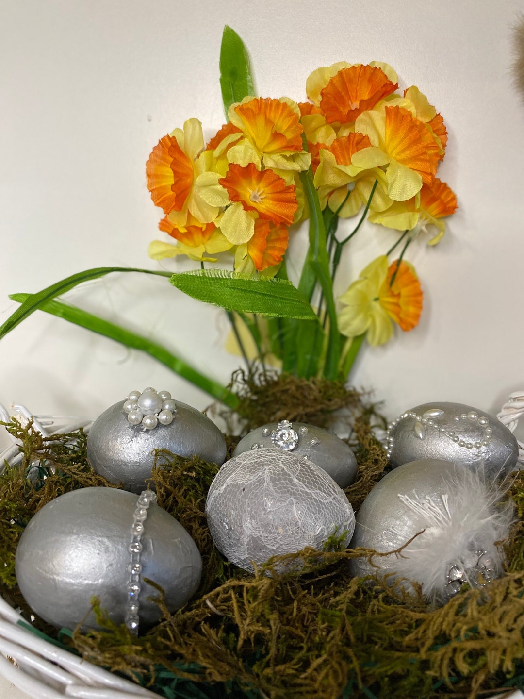 Paper Mache Silver Decorative Eggs - Etsy