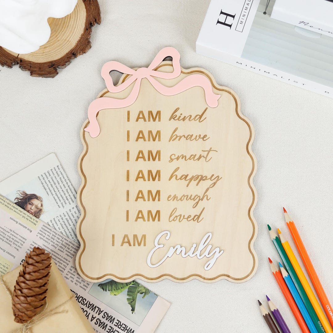 Personalized “I Am…” Affirmation Sign With Bow, Positive Affirmation ...