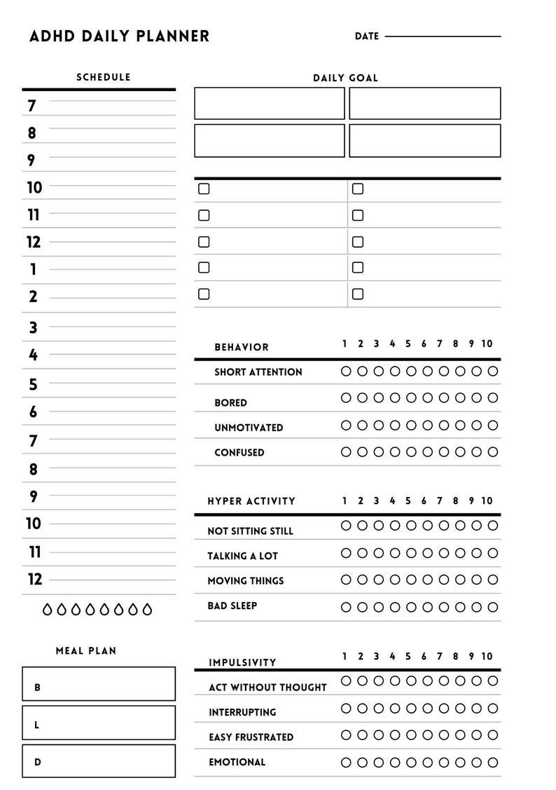 ADHD Daily Planner Insert Digital PDF Download | Undated Planners ...