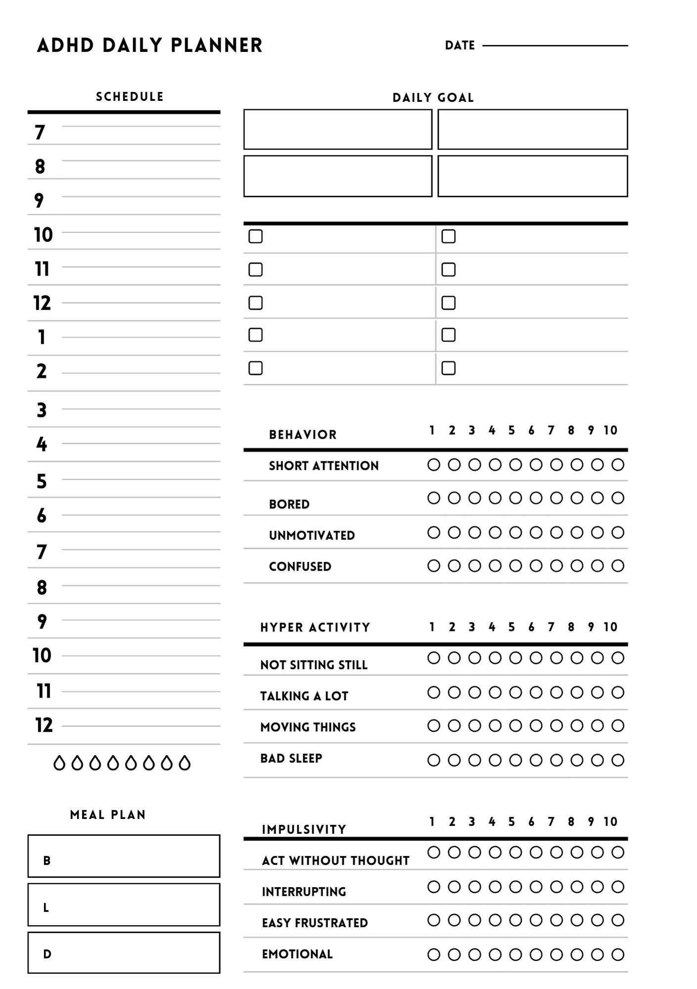 ADHD Daily Planner Insert Digital PDF Download | Undated Planners ...