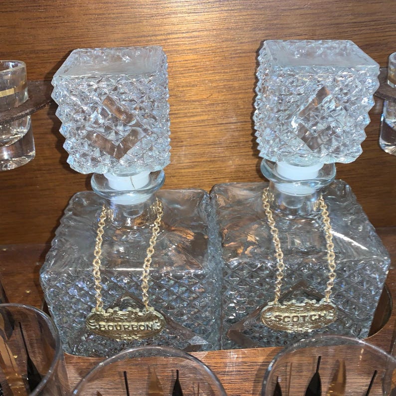 Mid Century “hidden” Bar and English Decanters Tantalus Set Home ...