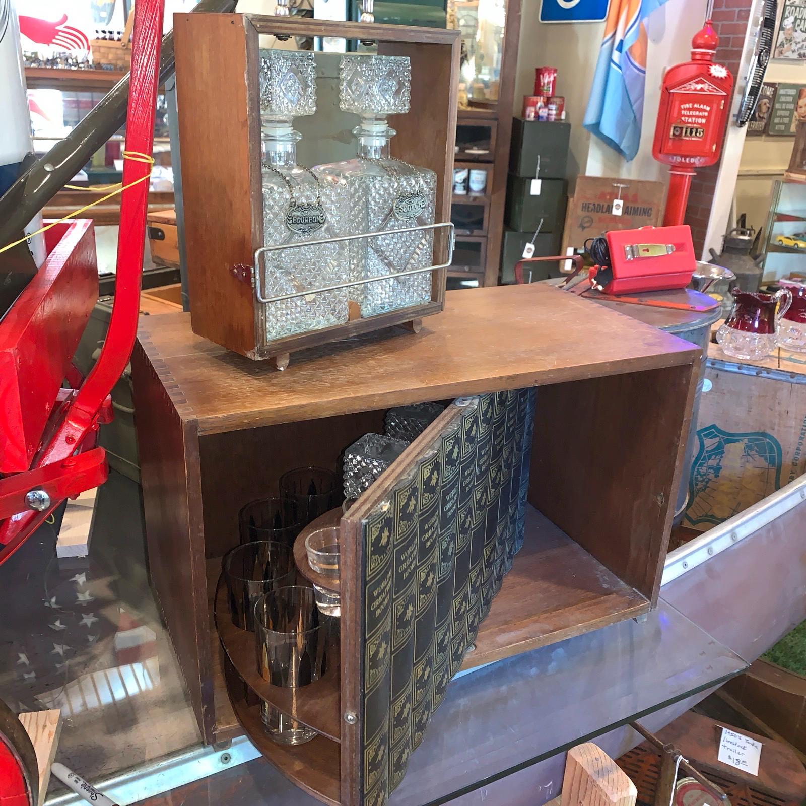 Mid Century “hidden” Bar and English Decanters Tantalus Set Home ...