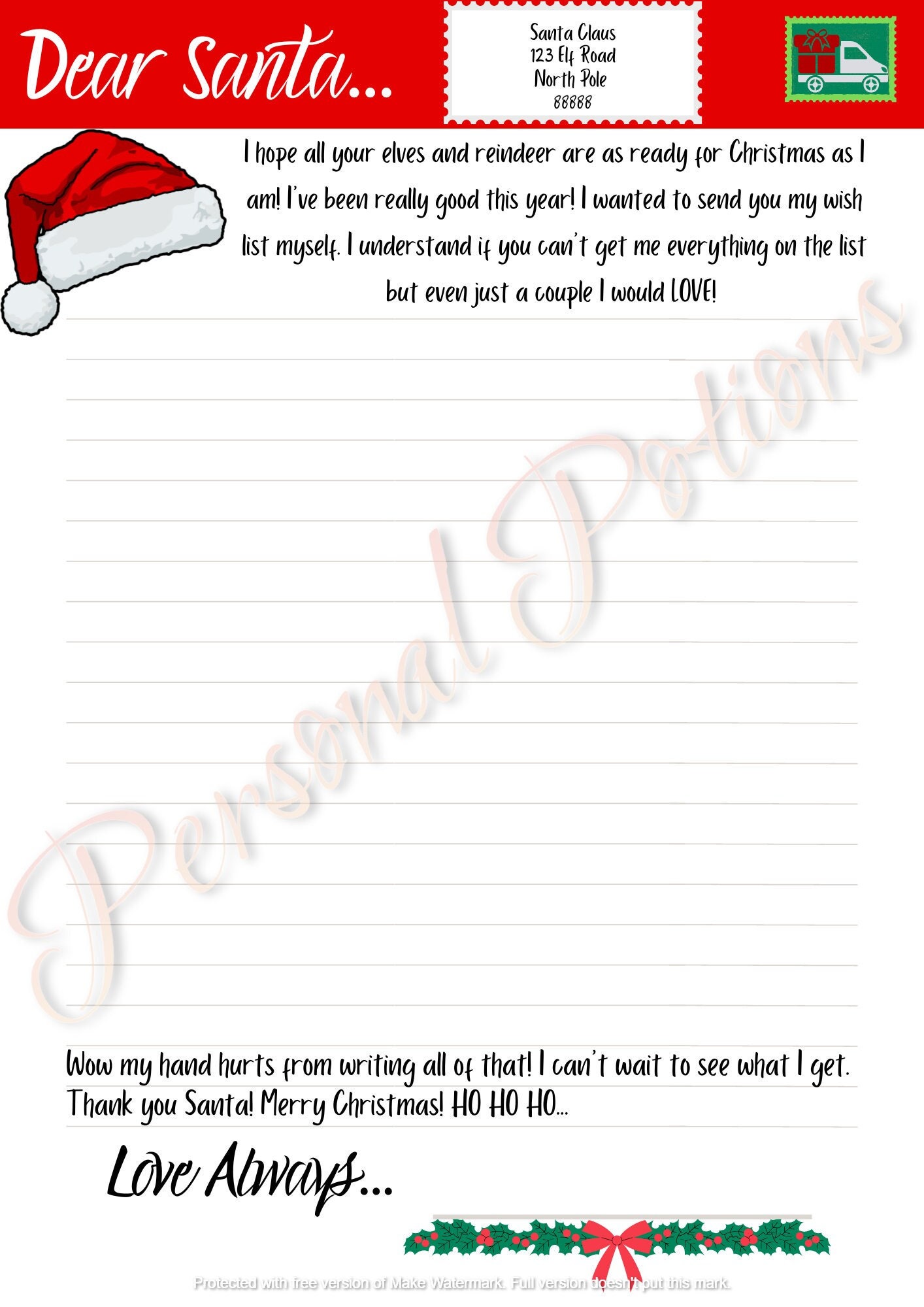 PRINTABLE Note to Santa Wish List with 'prepaid Postage' - Etsy