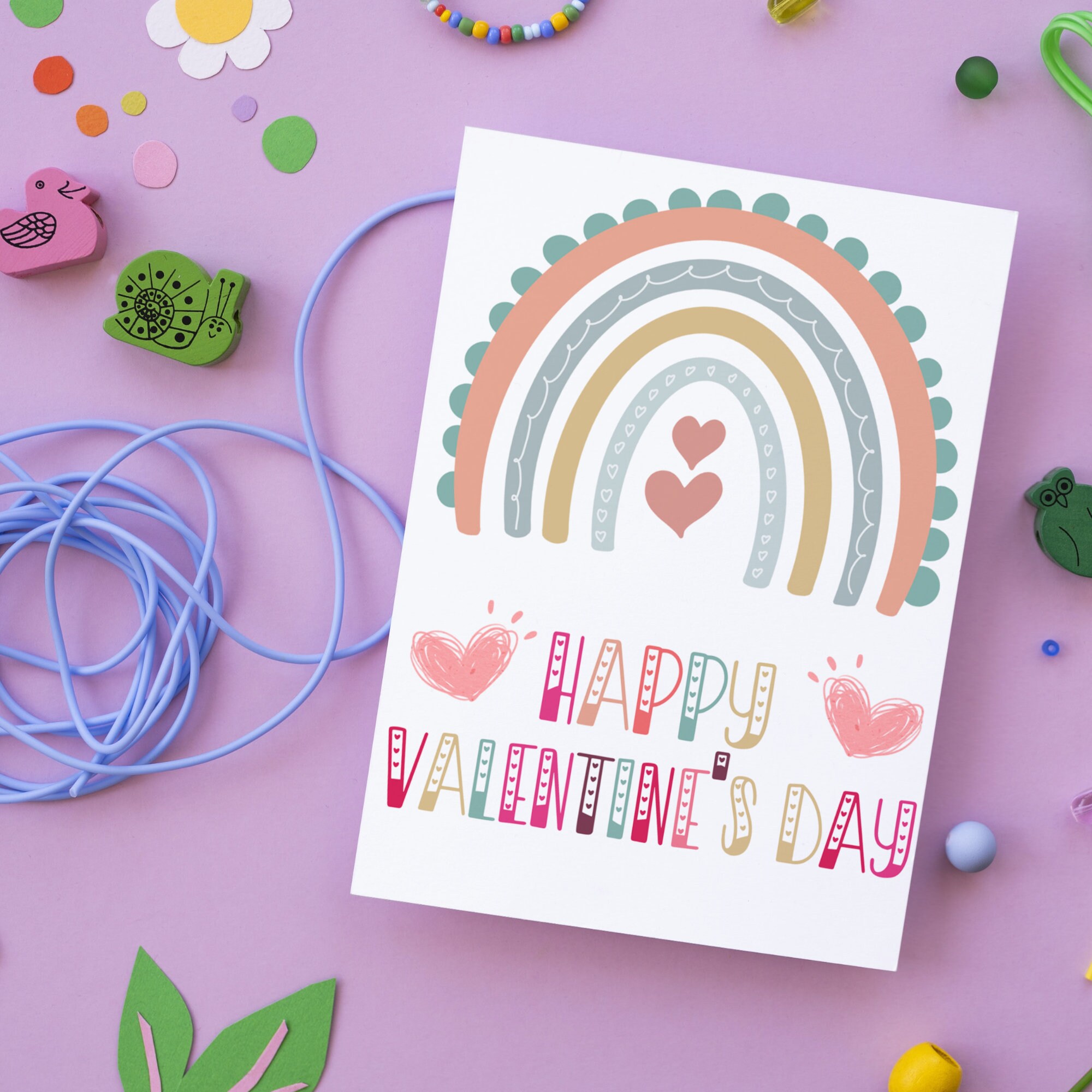 Printable Valentine's Cards / Rainbow Printable Valentine's Cards / Kid ...
