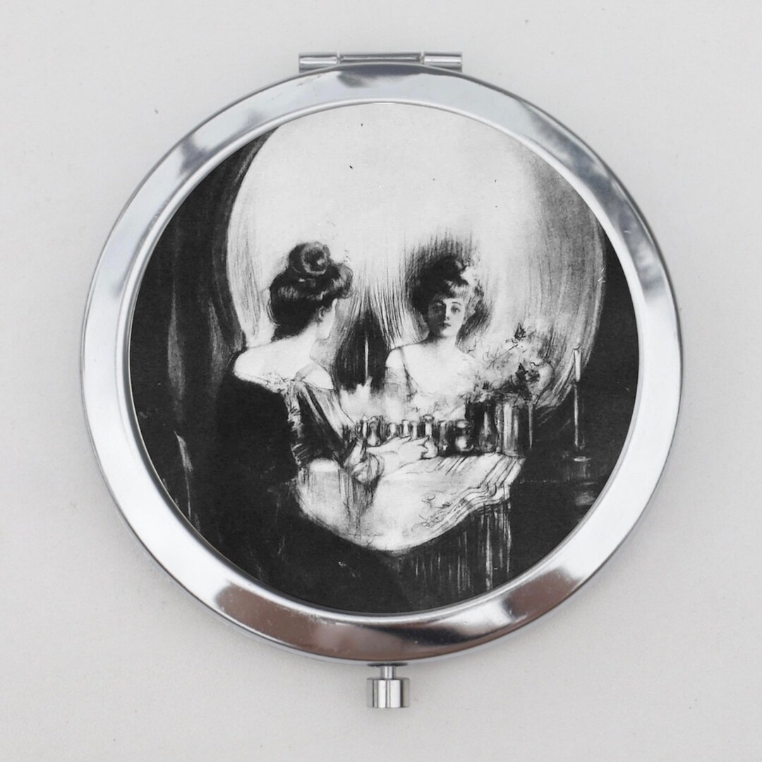 All is Vanity Skull Optical Illusion Compact Mirror OR Pill Case - Goth ...