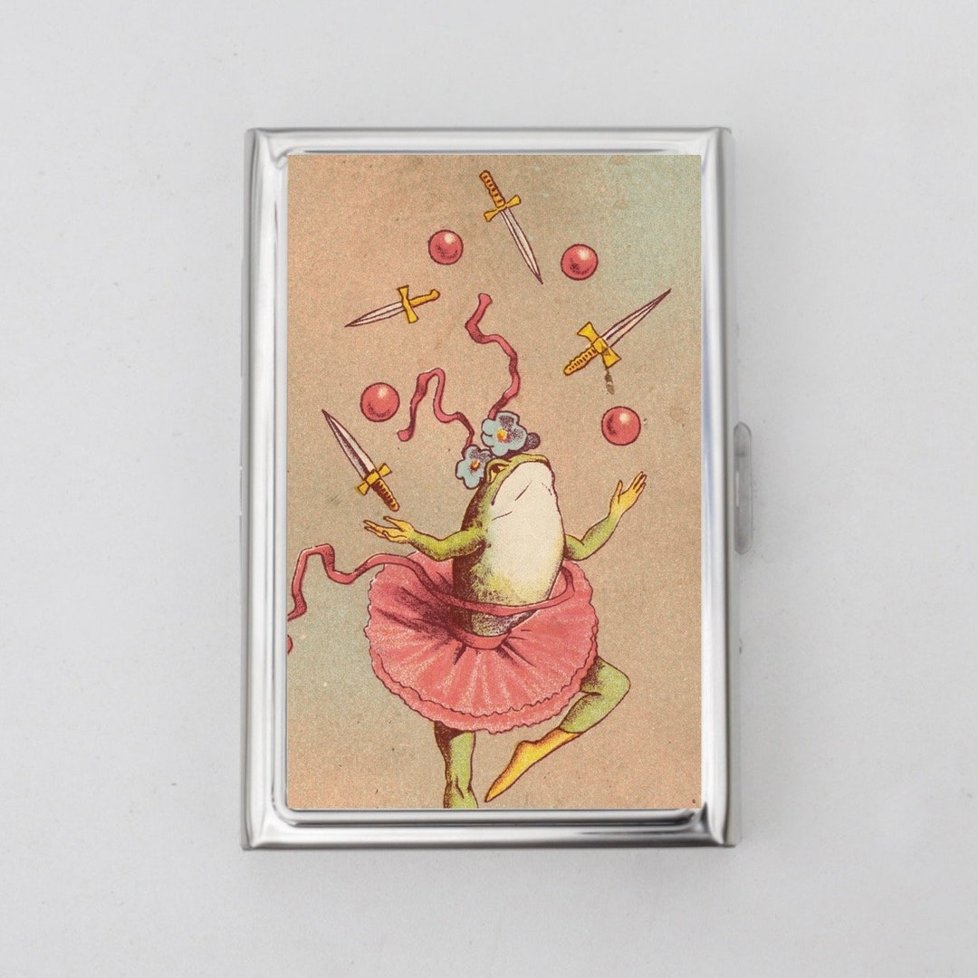Frog Juggling Knives Cigarette Case OR Card Holder Small Metal Wallet ...