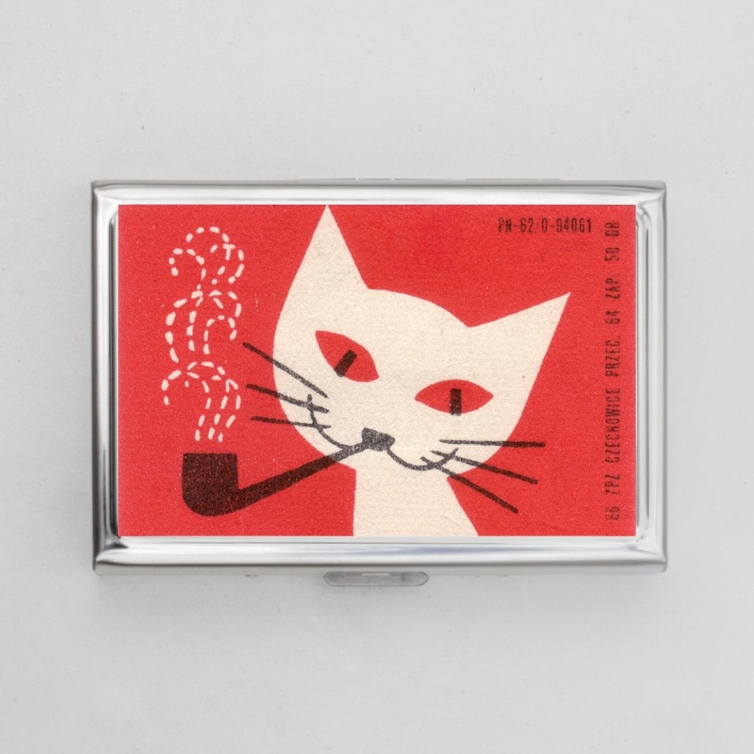 Cat Smoking Cigarette Case OR Card Holder - Vintage Postage Stamp, Cat ...