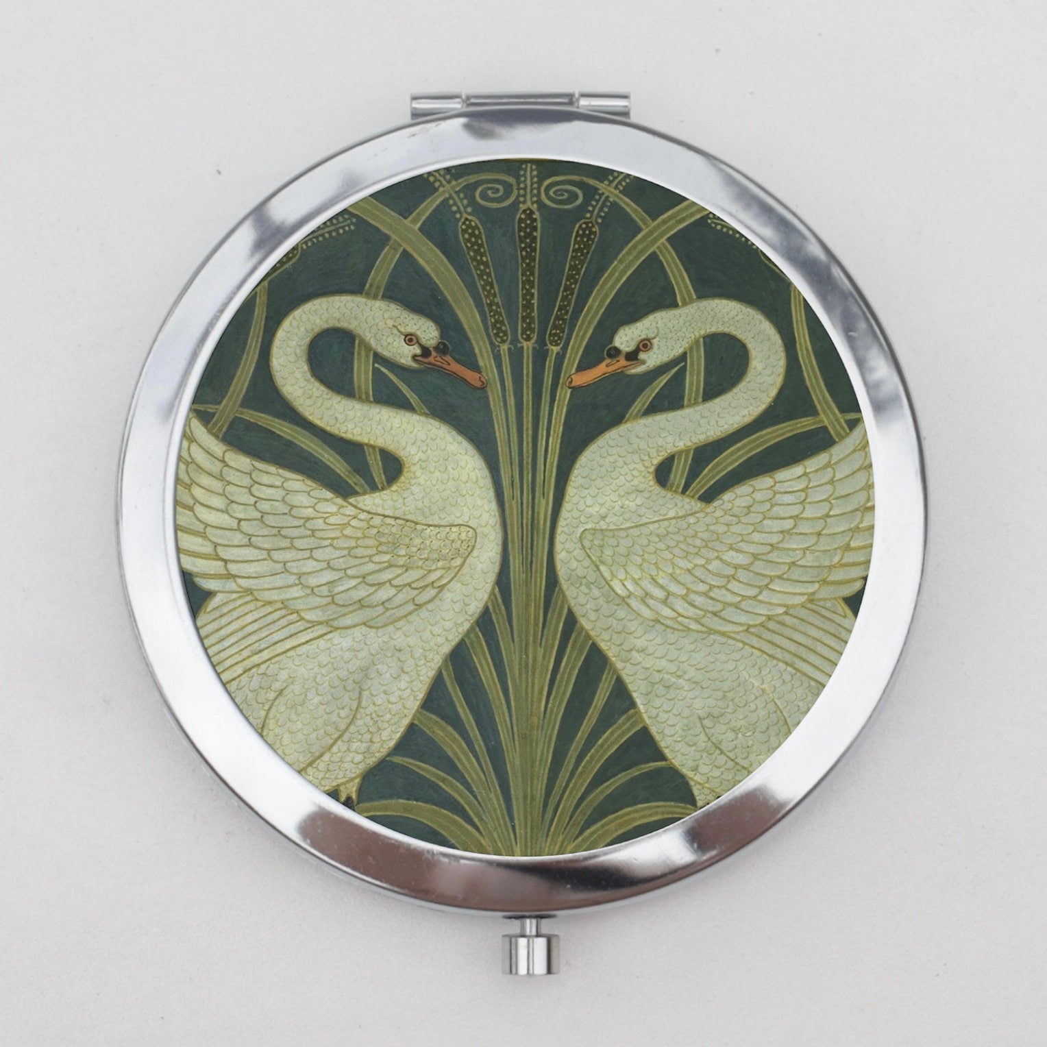 Mucha Compact Mirror OR Pill Box - Swan Art, Rush and Iris by Walter ...