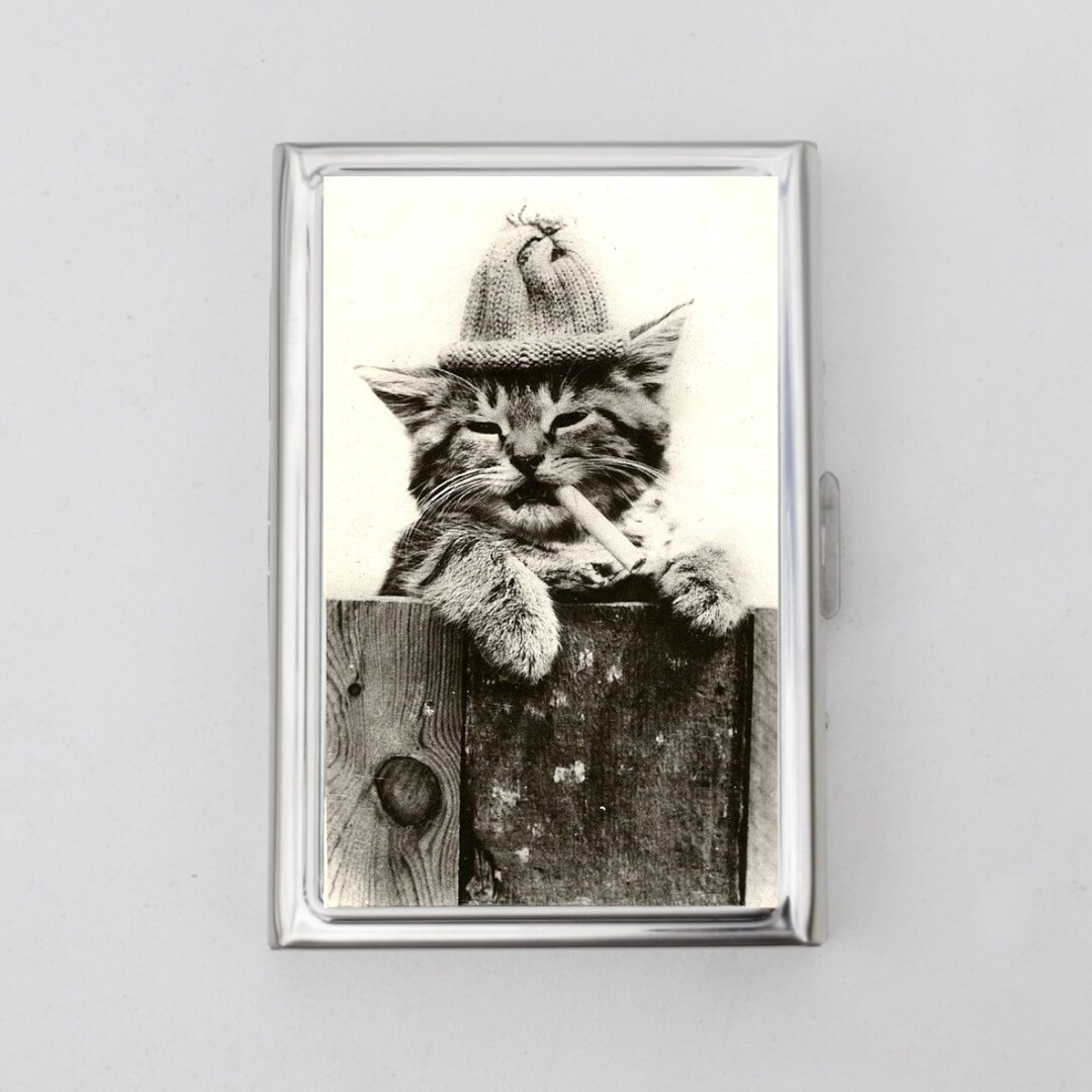 Cat Smoking Cigarette Cigarette Case OR Card Holder - Gift for Cat ...