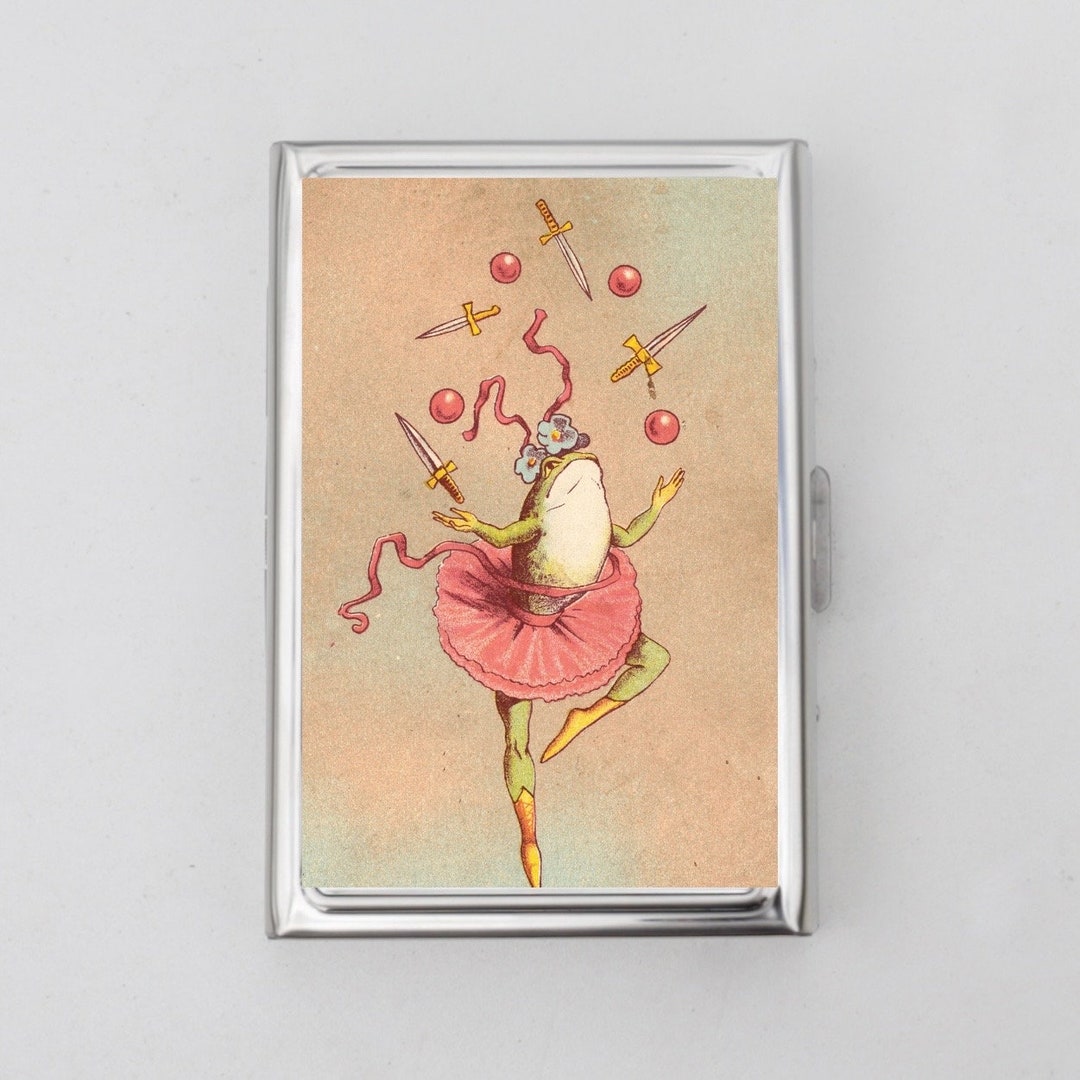 Frog Juggling Knives Cigarette Case OR Card Holder - Small Metal Wallet ...