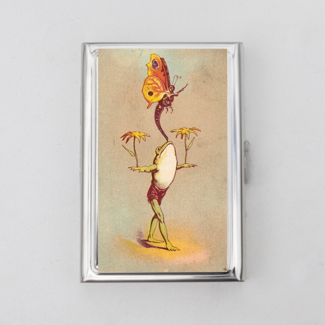 Frog Balancing Dragonfly Cigarette Case OR Card Holder Small Metal ...