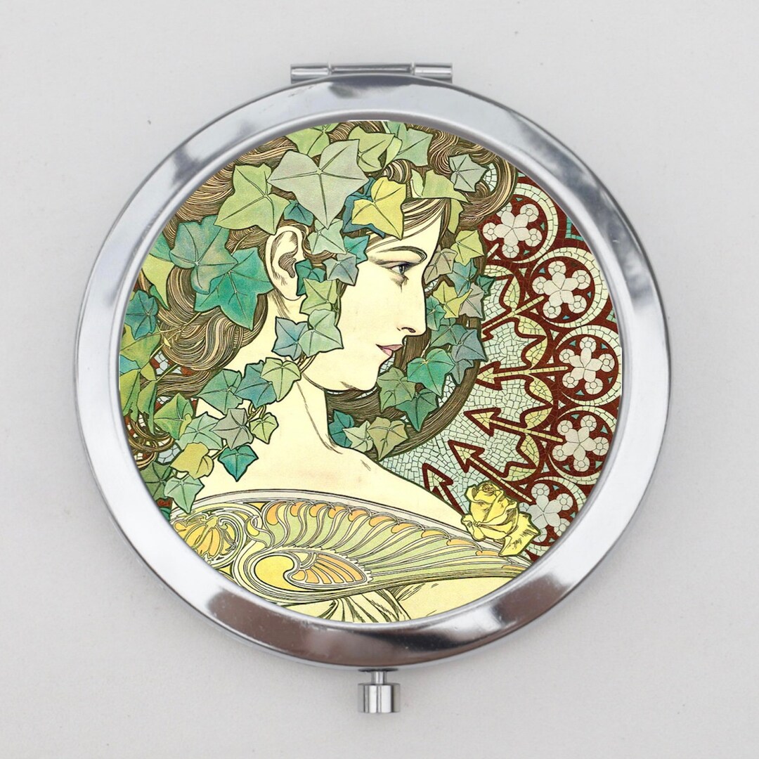 Alphonse Mucha Compact Mirror OR Pill Box Art Nouveau, Victorian, Metal ...
