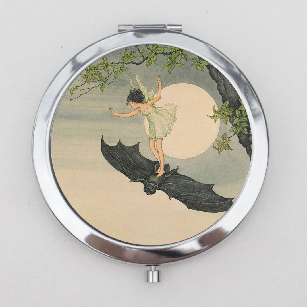 Girl Riding Bat Compact Mirror OR Pill Box - Fairytale, Fantasy, Small ...