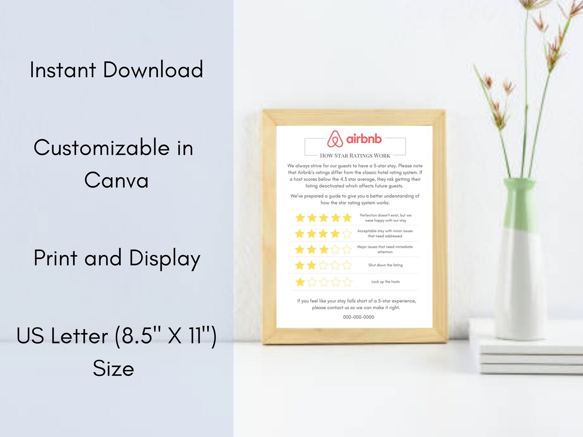 Airbnb Star Rating Explanation Printable Editable Template, 5 Star ...