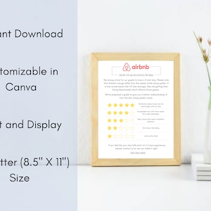 Airbnb Star Rating Explanation Printable Editable Template, 5 Star ...