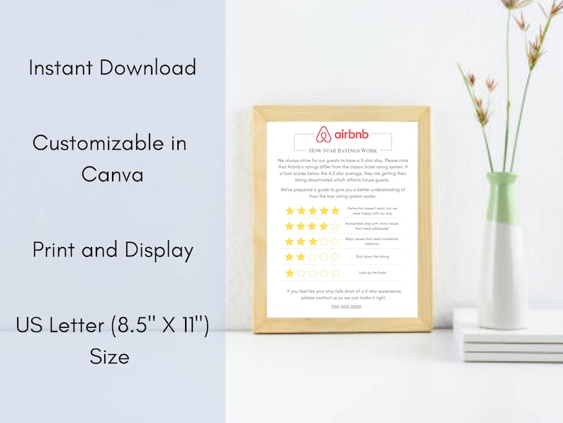 Airbnb Star Rating Explanation Printable Editable Template, 5 Star ...