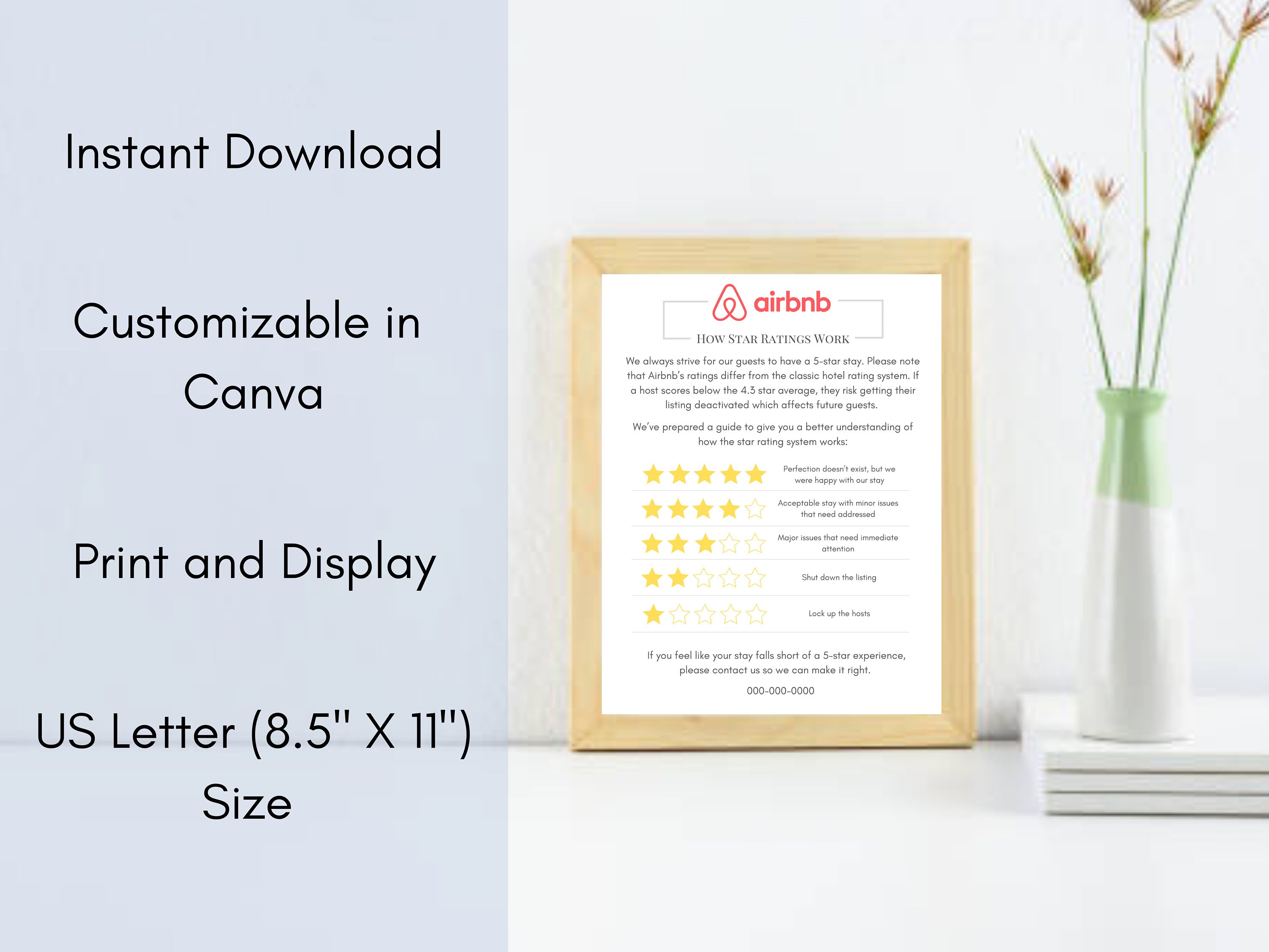 Airbnb Star Rating Explanation Printable Editable Template, 5 Star ...