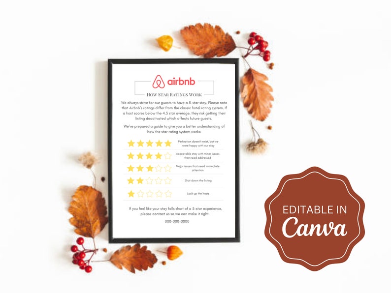 Airbnb Star Rating Explanation Printable Editable Template, 5 Star ...
