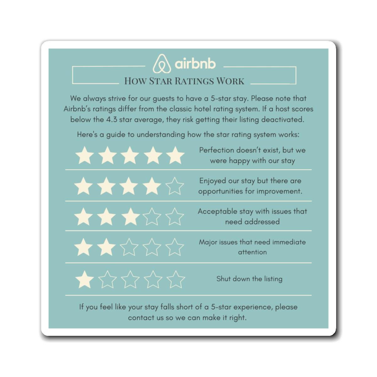 Airbnb Star Rating Explanation Magnet Blue Coastal, 5 Star Rating Guide ...