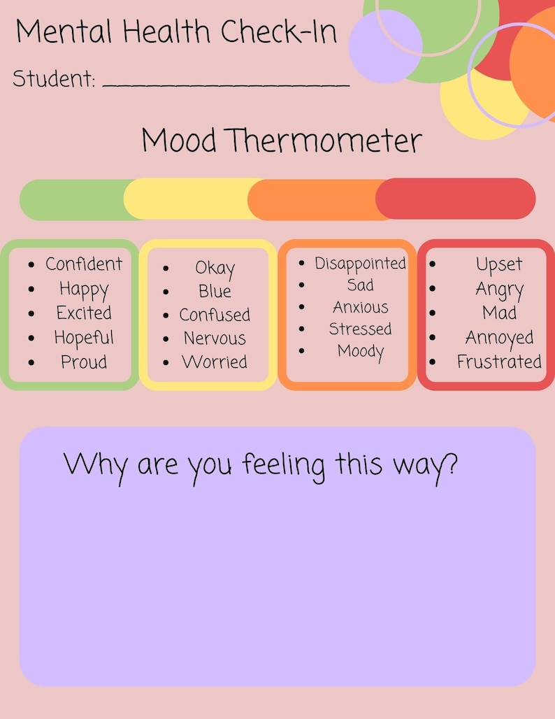 Mental Health Check-in Worksheet for Kids, Helpful Print for Social ...
